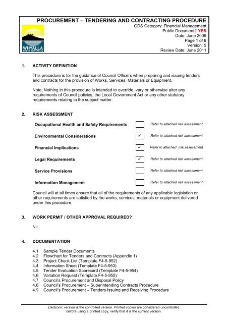 PROCUREMENT Ã¢Â€Â“ TENDERING AND CONTRACTING PROCEDURE