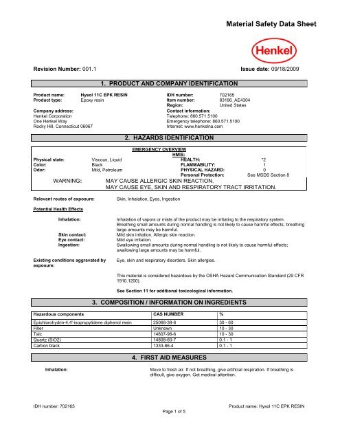 MSDS Resin - Scott Technical Sales Company