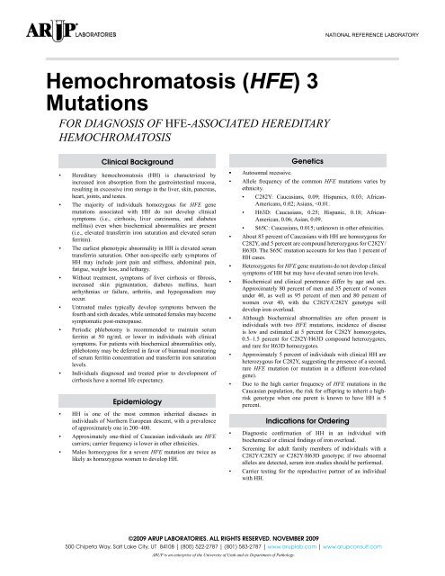 Hemochromatosis (HFE) 3 Mutations - ARUP Laboratories