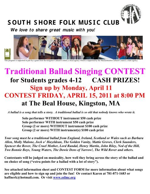 Traditional Ballad Singing CONTEST - Songs of the Colonial Days