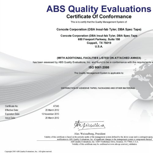 Concote Corporation ISO 9001:2008 Certification - Insul-Fab