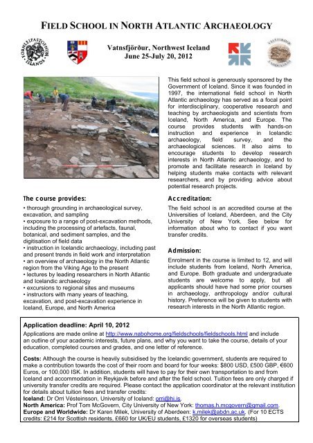 FIELD SCHOOL IN NORTH ATLANTIC ARCHAEOLOGY - Nabo