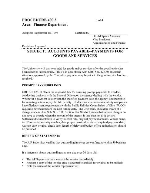 ACCOUNTS PAYABLE - Central State University