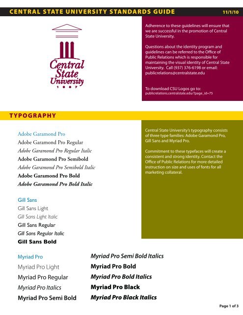 GRAPHIC STANDARDS WEB GUIDE - Central State University