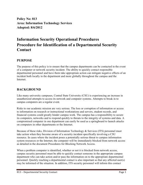 Information Security Operational Procedures Procedure for ...