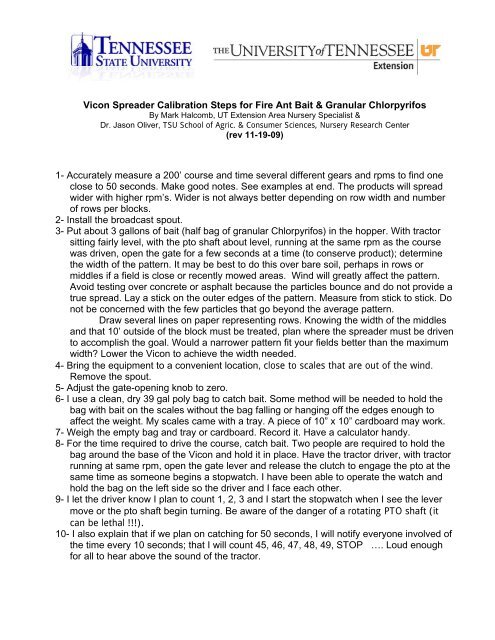 Fire Ant-Vicon Spreader Calibration Step - UT Extension