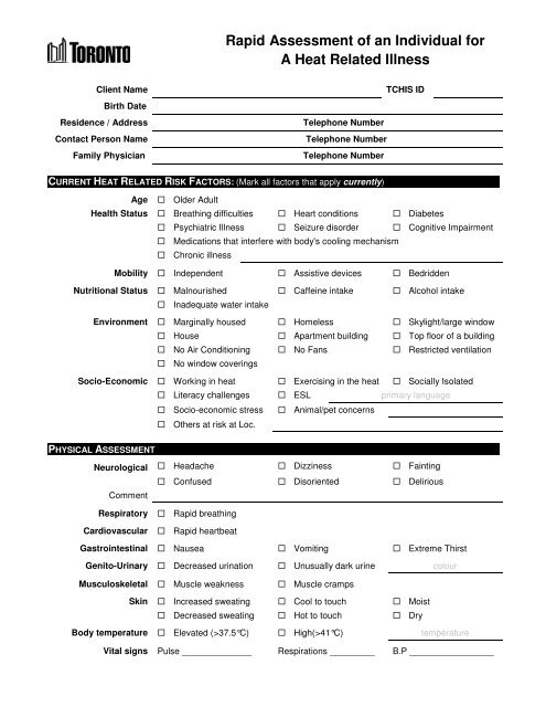 Hot Weather Response Rapid Assessment Form - Toronto EMS
