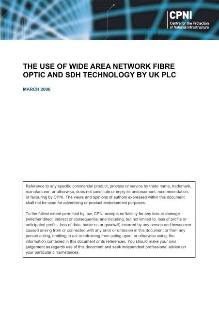 The use of wide area network fibre optic and SDH technology ... - CPNI