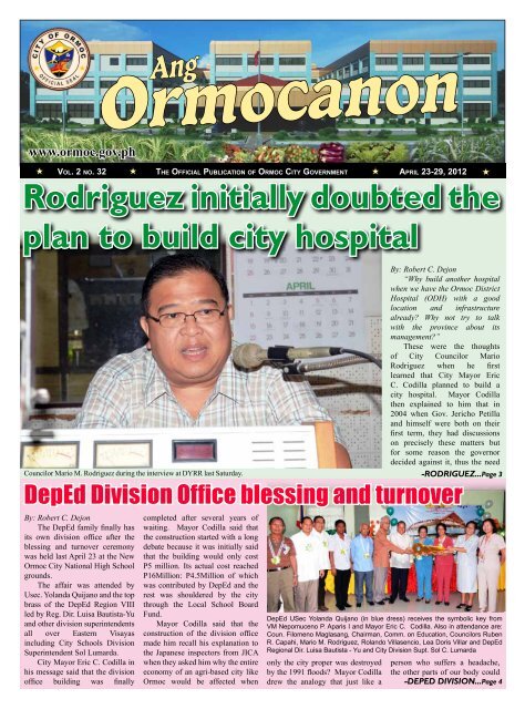 Rodriguez initially doubted the plan to build city hospital - Ormoc