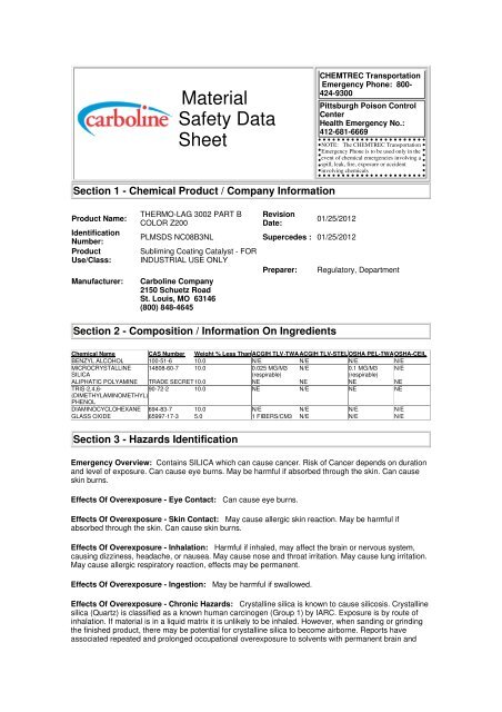 Material Safety Data Sheet - Carboline