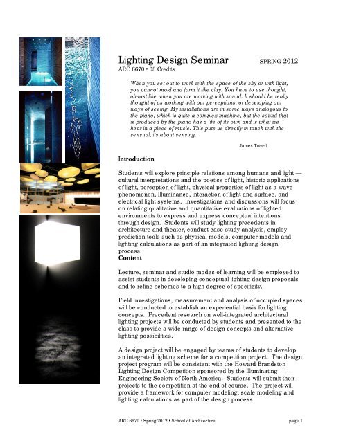 Lighting Design Seminar - College of Design, Construction and ...