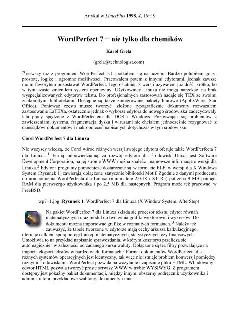 WordPerfect 7 â nie tylko dla chemikÃ³w