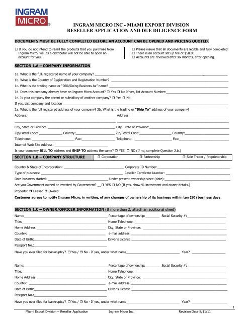 Reseller Application Form - Ingram Micro