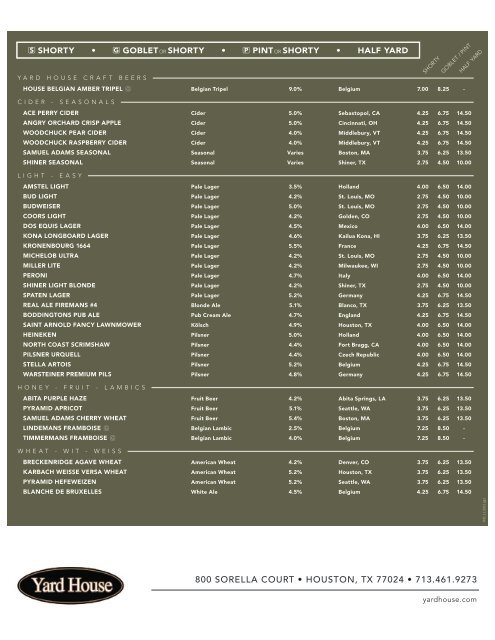 Beer Menu - Yard House Restaurants