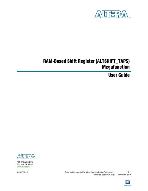 RAM-Based Shift Register (ALTSHIFT_TAPS) Megafunction User ...
