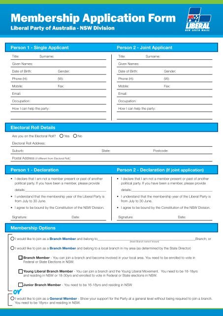 Membership Application Form - Liberal Party of Australia | NSW ...