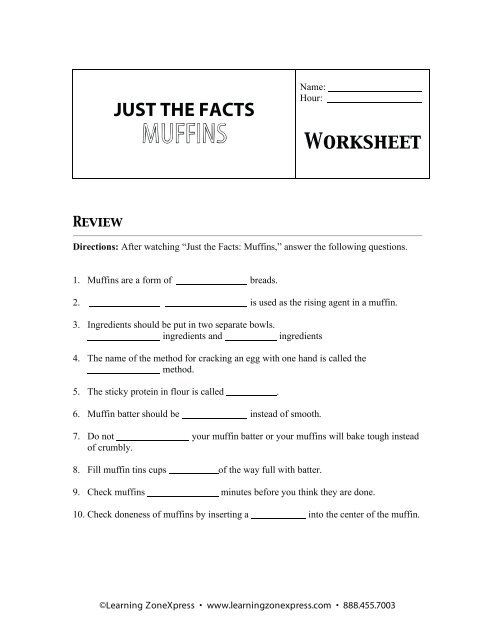 JUST THE FACTS MUFFINS Worksheet - Learning Zone Express