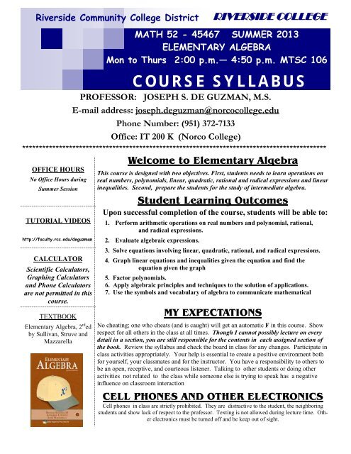 COURSE SYLLABUS - Riverside Community College