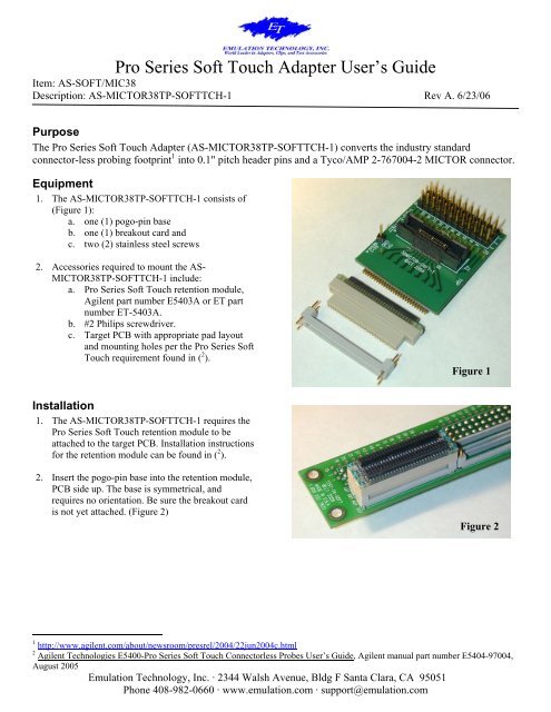 Pro Series Soft Touch Adapter User's Guide - Emulation Technology ...