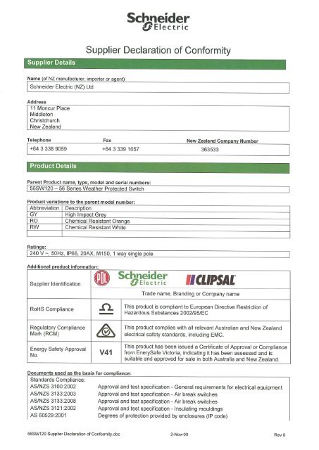 56SW120 Supplier Declaration of Conformity