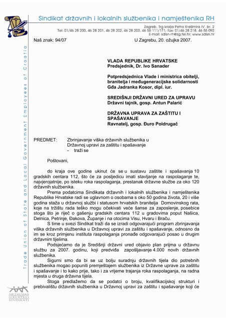 Dopis Sindikata u PDF formatu - SDLSN