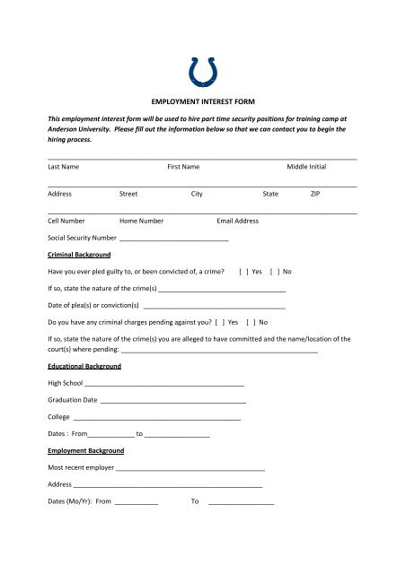 Employment Interest Form [PDF] - Anderson University