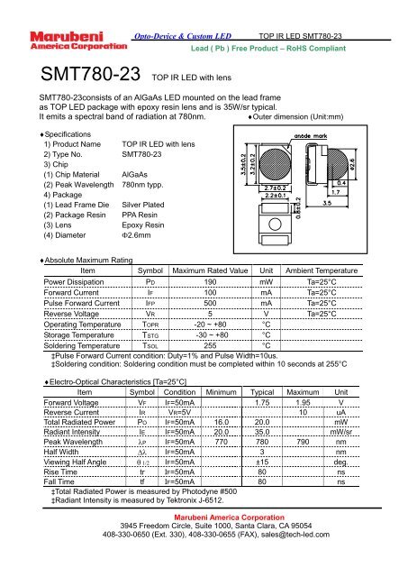 Opto-Device & Custom LED SMT780-23 TOP IR LED ... - Tech-LED