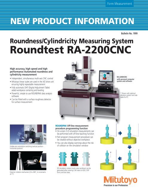 Roundtest RA-2200CNC - Mitutoyo America Corporation