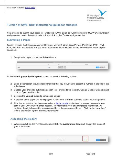 Student Instructional Guide - UWS Library