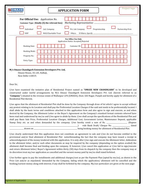 APPLICATION FORM - Real Estate India