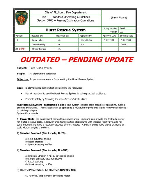 3402 V0-2 Hurst Rescue System - City of Fitchburg