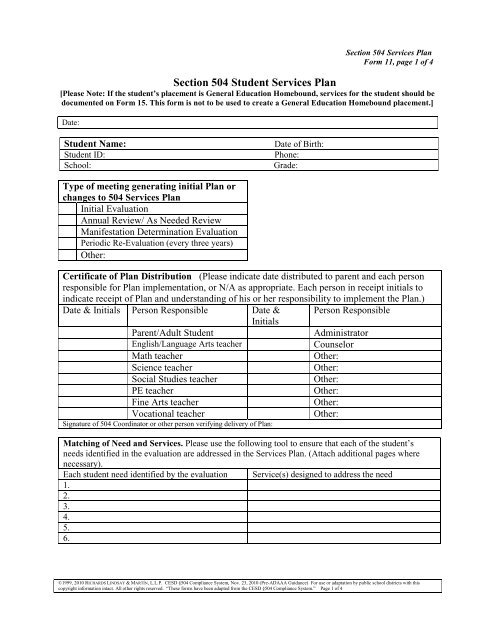 Section 504 Student Services Plan