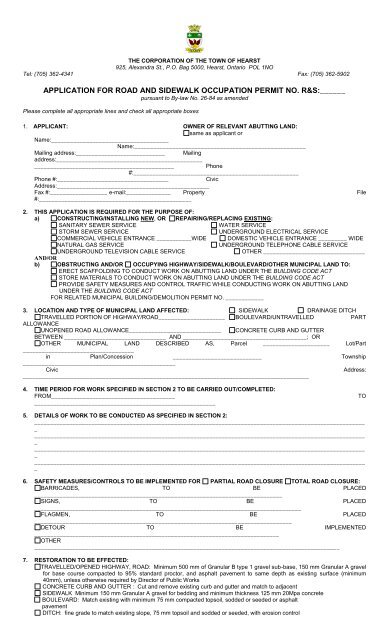 Application for Road and Sidewalk Occupation Permit