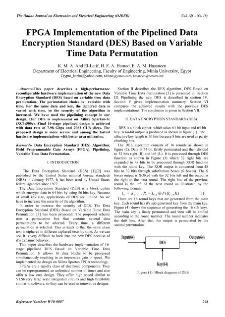 Fpga Implementation Of The Pipelined Data Encryption Infomesr
