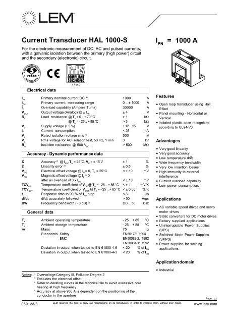 Current Transducer HAL 1000-S