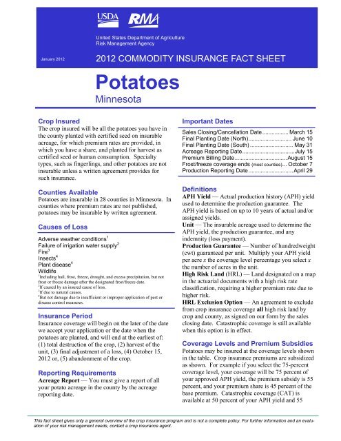 Potatoes - RMA USDA Risk Management Agency - US Department ...