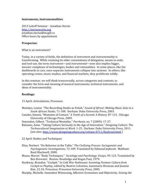 Instruments and Instrumentalities - Jonathan Sterne