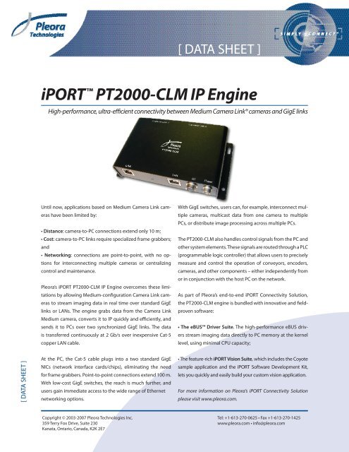 iPORT â ¢ PT2000-CLM IP Engine - Pleora Technologies