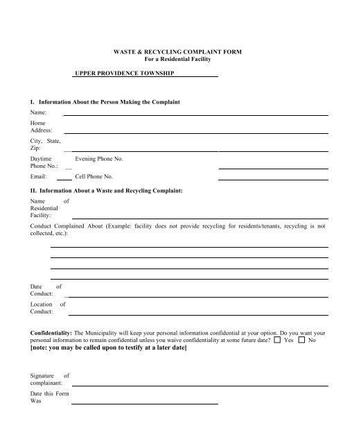 Waste & Recycling Complaint Form-For a Residential Facility
