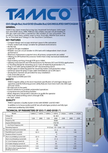 GV3 (Single) GV3D - Tamco Switchgear