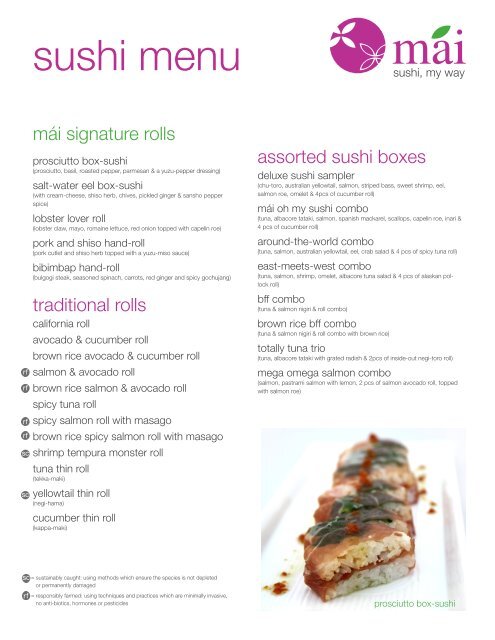 sushi menu - Mai Cuisine