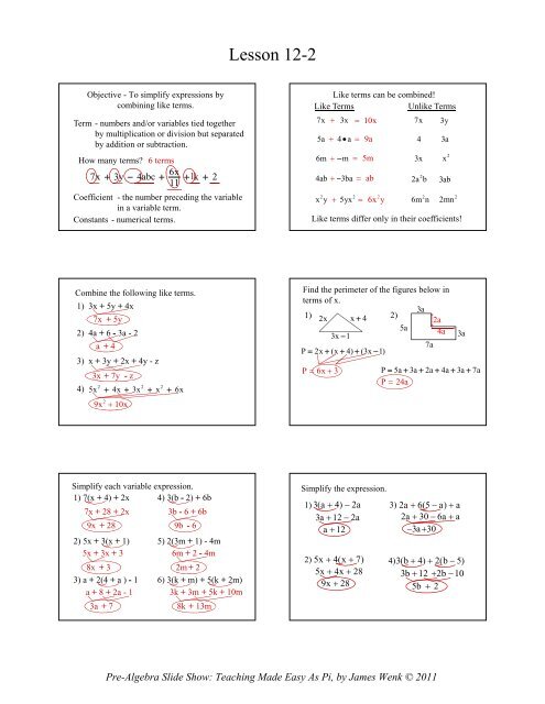 12-2 Simplifying Polynomials - Math Slide Show