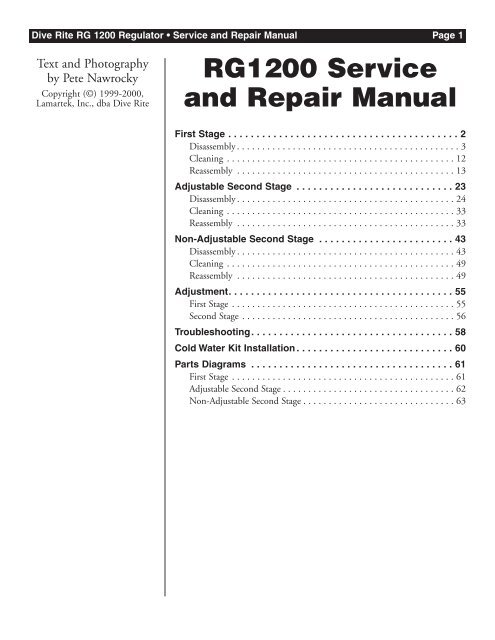 Dive Rite RG 1200 Regulator â ¢ Service and Repair Manual