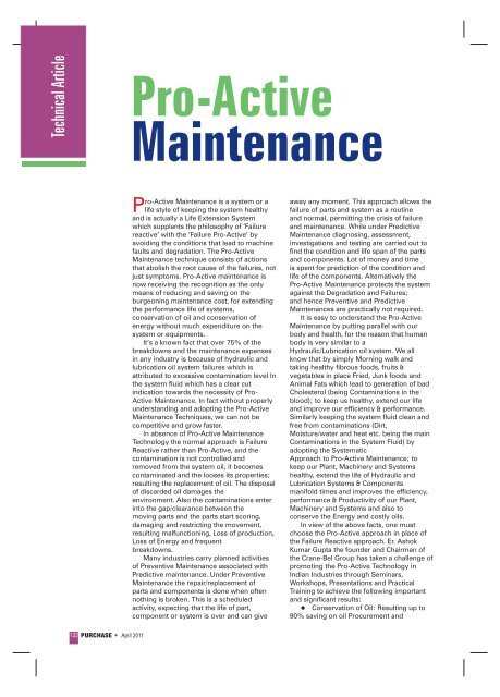 Pro-Active Maintenance - Industrial Products