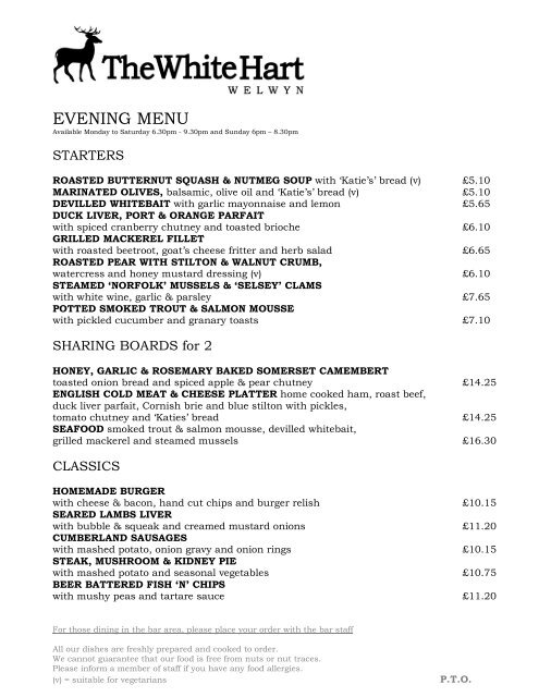 EVENING MENU - The White Hart Hotel