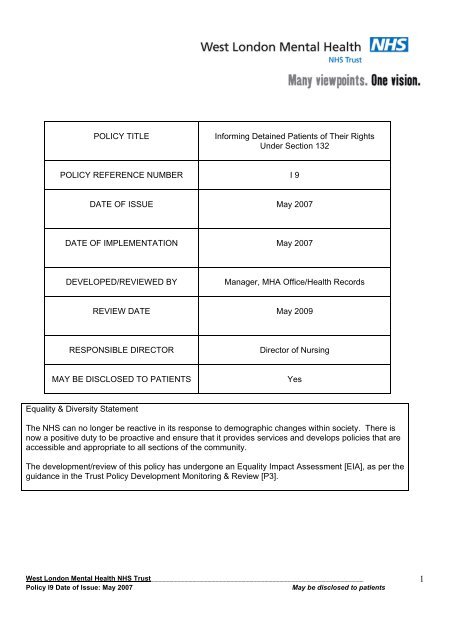 Informing Detained Patients Of Their Rights Under Section 132 