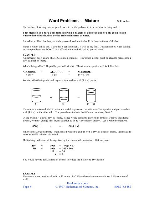 Linear Equation Mixture Word Problems With Solution - Tessshebaylo