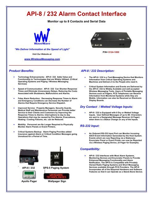 API-8 / 232 Alarm Contact Interface - Waveware Technologies