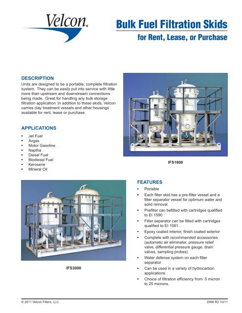 Bulk Fuel Filtration Skids - Data Sheet #2068 - Velcon Filters