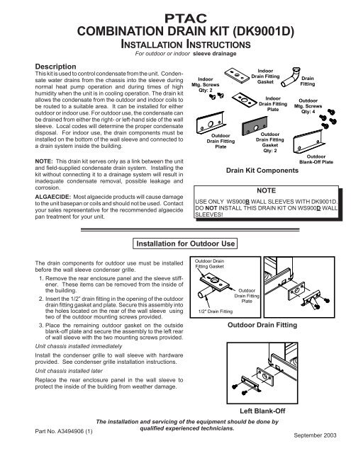 PTAC COMBINATION DRAIN KIT (DK9001D) - Amana PTAC